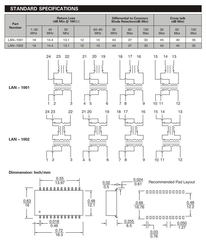 Electrical Ethernet LAN Transformer Full Duplex Compatible Low ...
