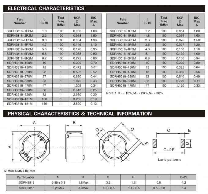Electric Surface Mount Power Inductors , Shield SMD Power Inductors