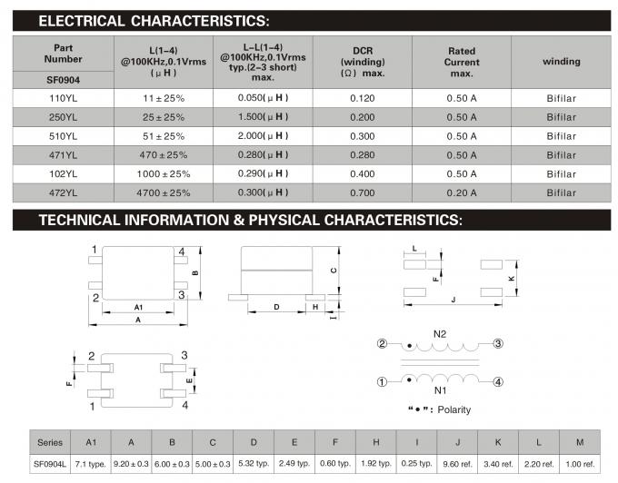 SMD Line Filter Horizontal Common Mode Inductor / Common Mode Choke ...