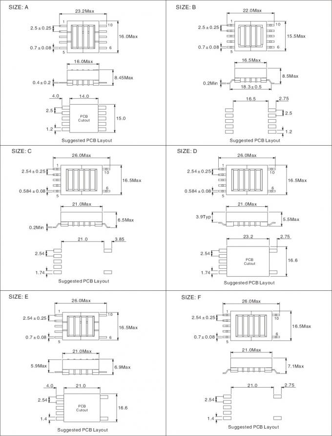 High Frequency SMD Transformer CCFL Transformer 2.5W 4W 6W Ferrite Core ...
