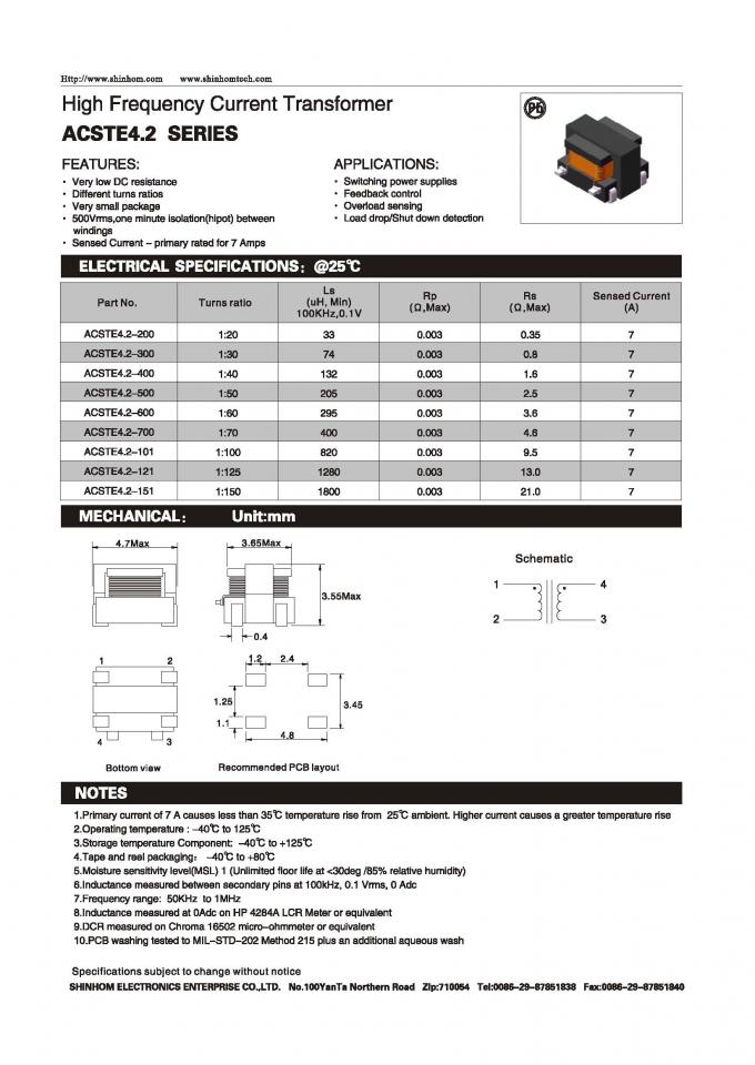 EE4.6 SMD Current Sensing Transformers Ferrite High Frequency
