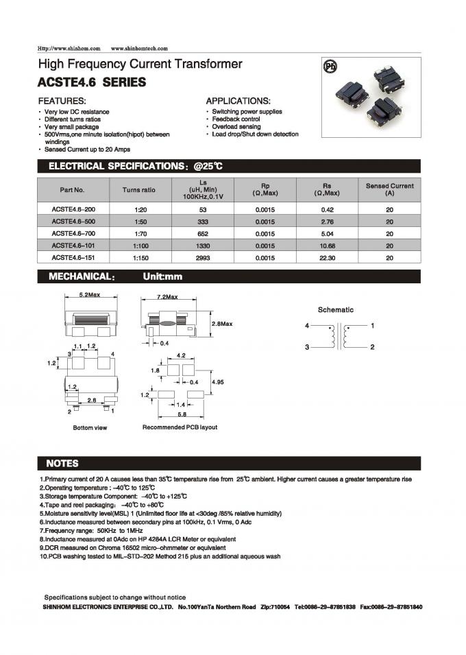 EE4.6 SMD Current Sensing Transformers Ferrite High Frequency EE4.6 SMD Current Sensing Transformers Ferrite High Frequency