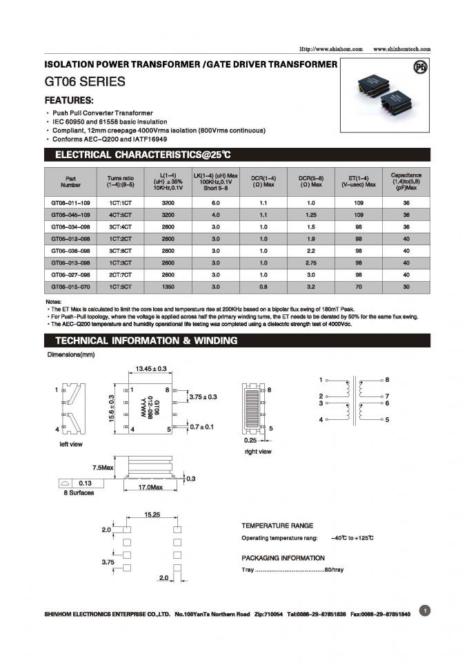 High Isolation Voltage Pulse Drive Transformers SMD