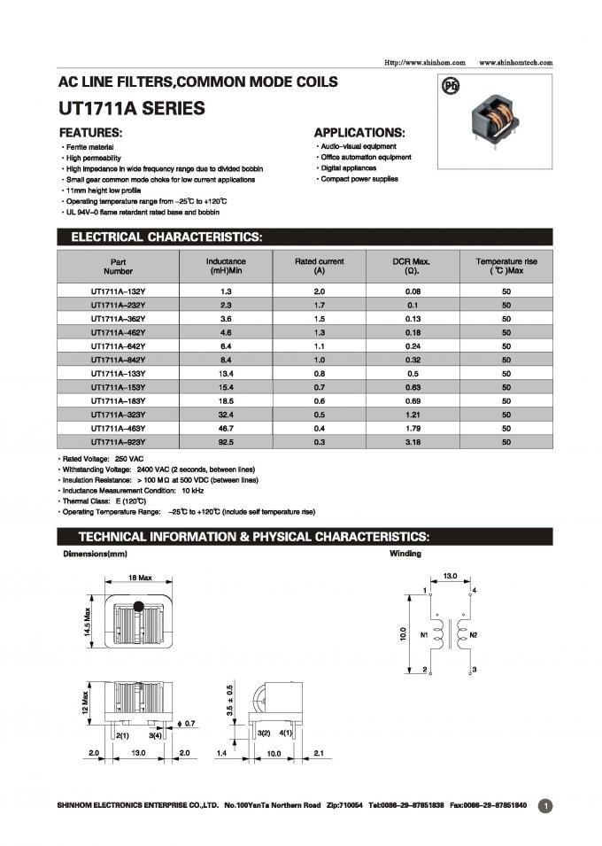 High Impedance Type AC Line Filters, Common Mode Coils